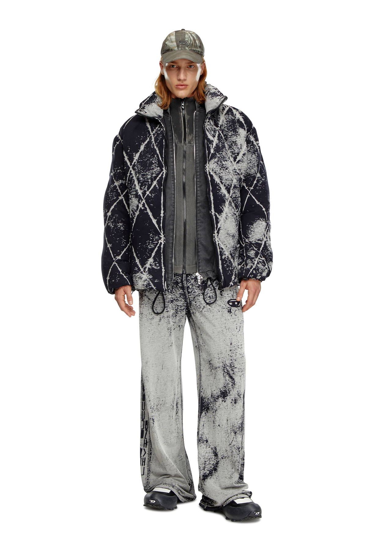 Diesel Puffer jacket in burn-out jersey - Winter Jackets Mens in Black ...
