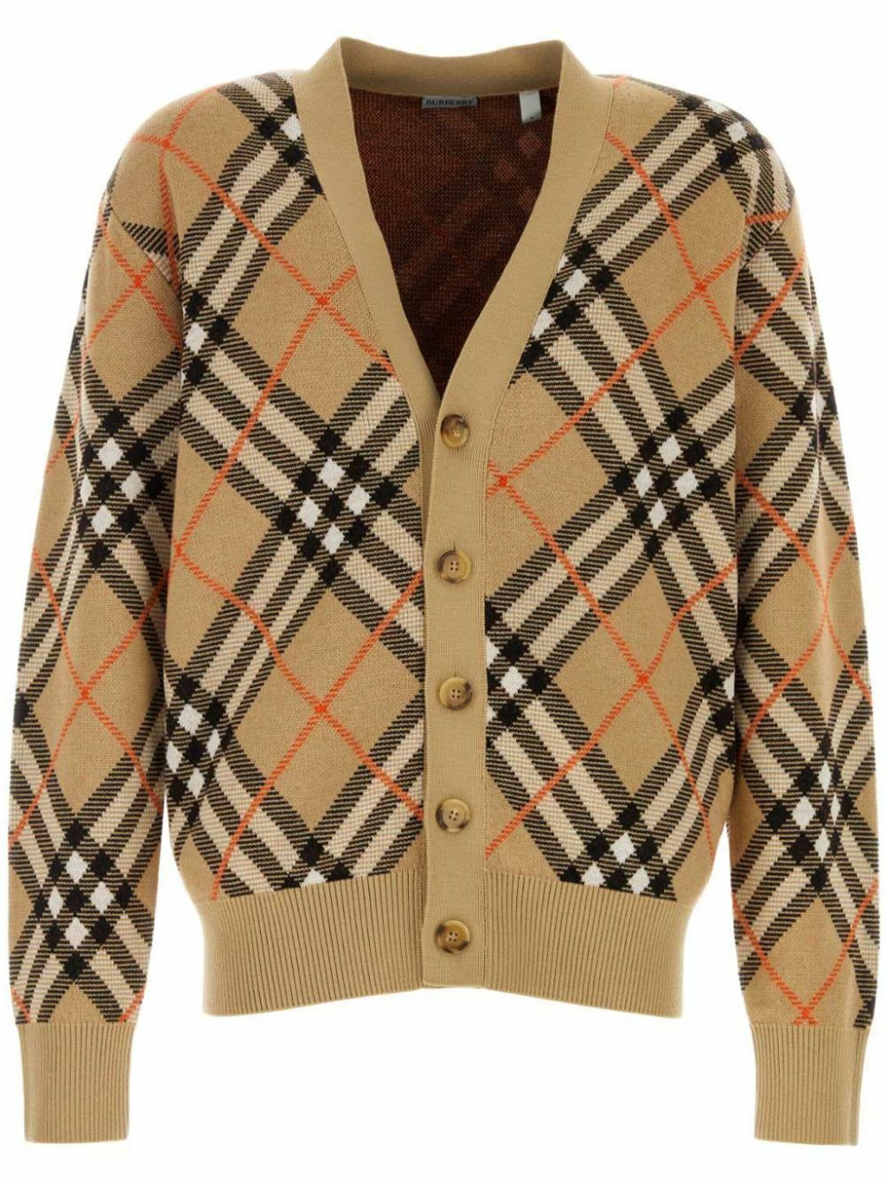 Burberry Neutral Check Wool Cardigan Burberry