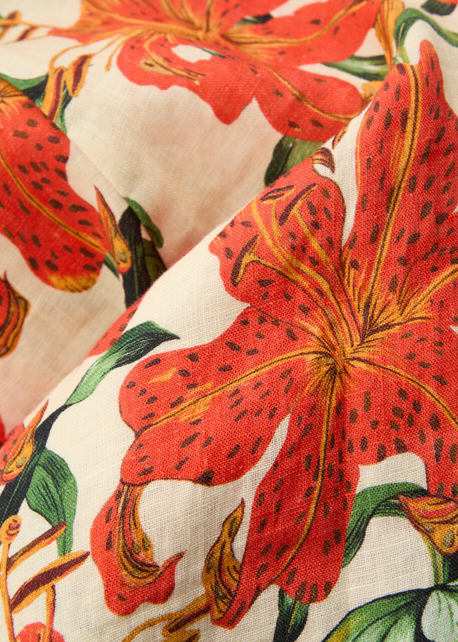 Desmond & Dempsey Floral-printed Linen Night Dress Orange Desmond & Dempsey