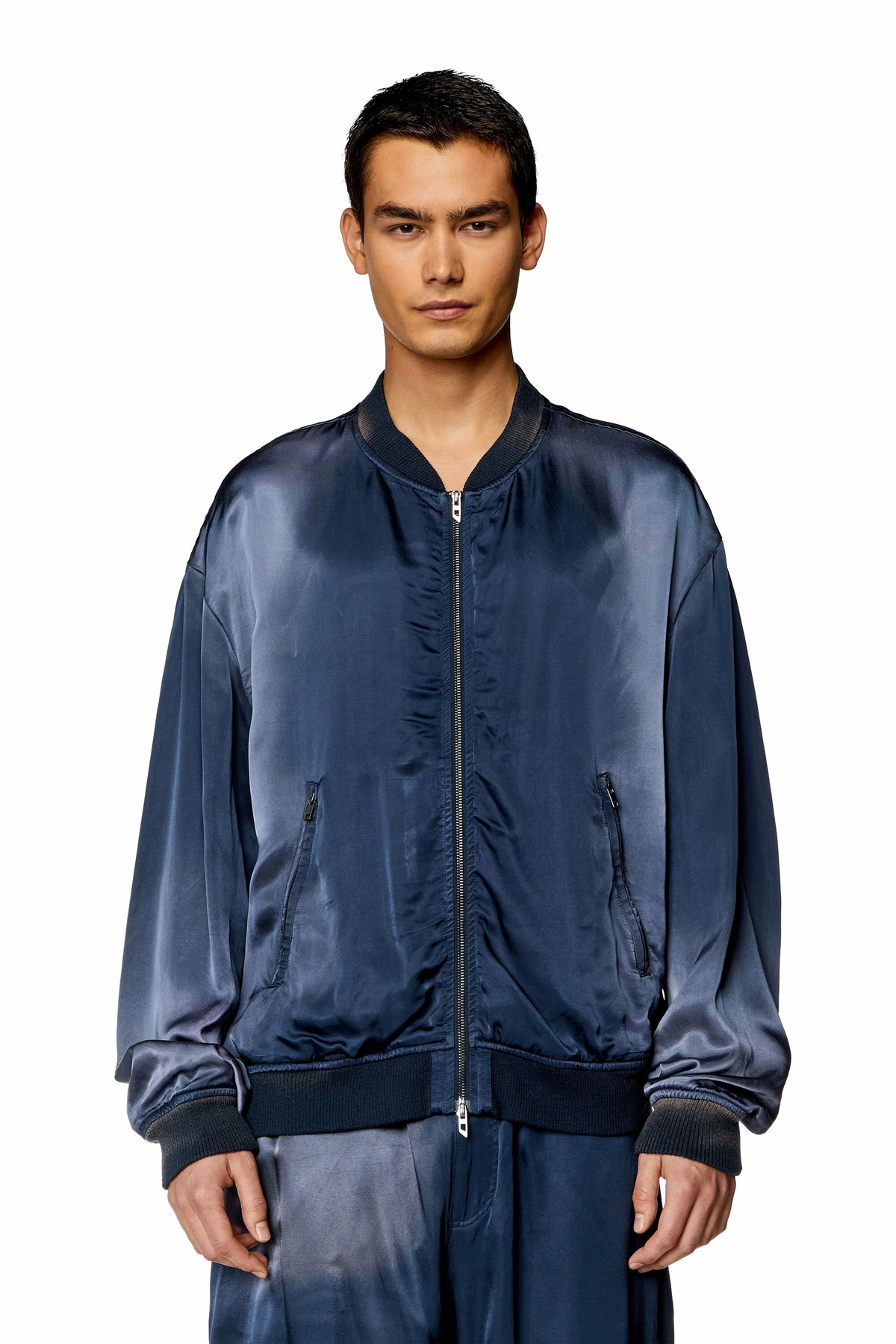 Diesel Satin bomber jacket with faded effect - Jackets Mens in Blue Diesel
