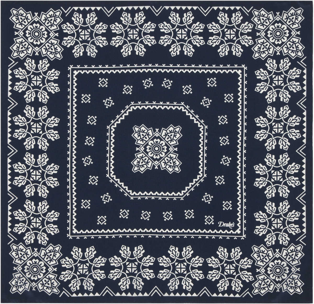 Drake's Navy Traditional Print Silk Bandana Drake's