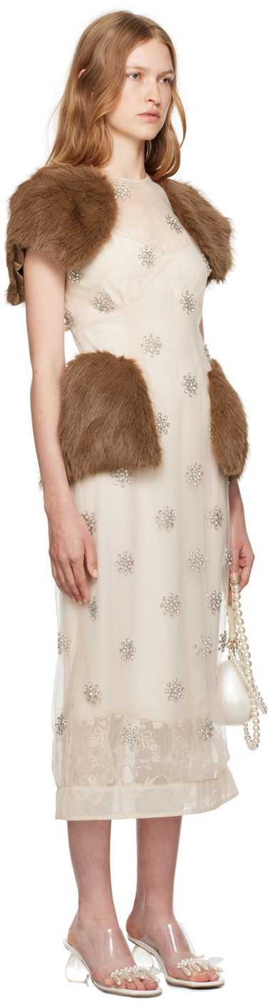 Simone Rocha Beige Embellished Faux Fur Midi Dress Simone Rocha