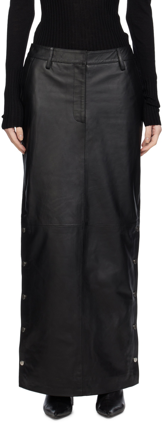 REMAIN Birger Christensen Black Press-Stud Leather Maxi Skirt REMAIN ...