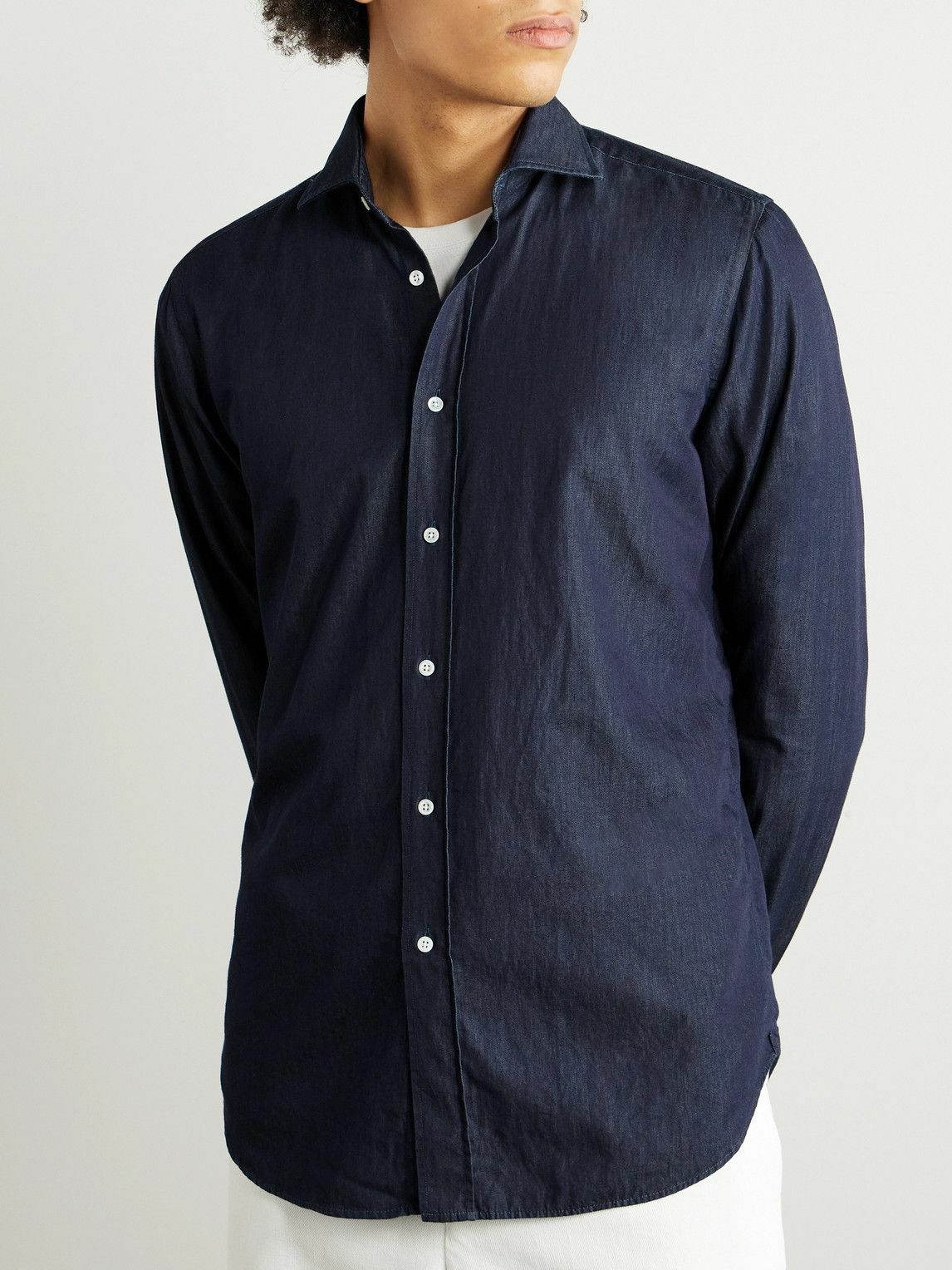 Thom Sweeney - Cutaway-Collar Cotton-Chambray Shirt - Blue Thom Sweeney