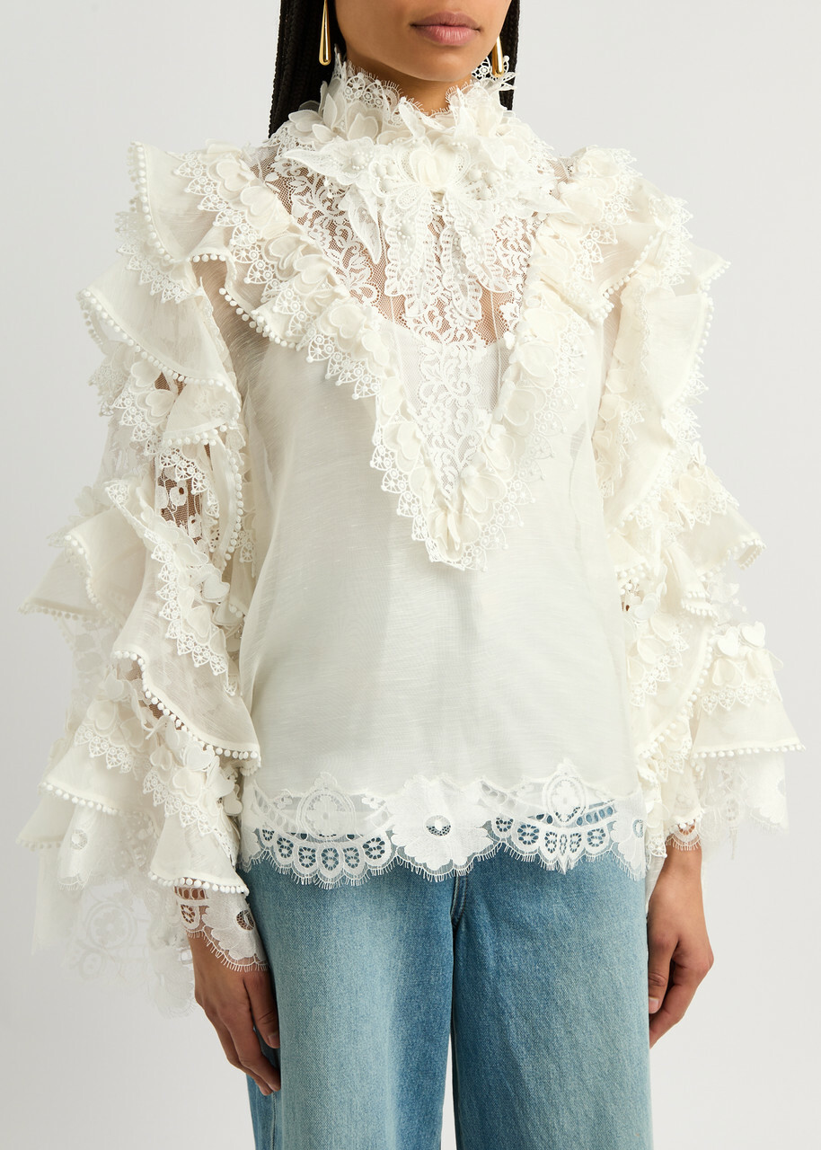 Zimmermann Crush Ruffled Linen-blend Blouse Ivory Zimmermann