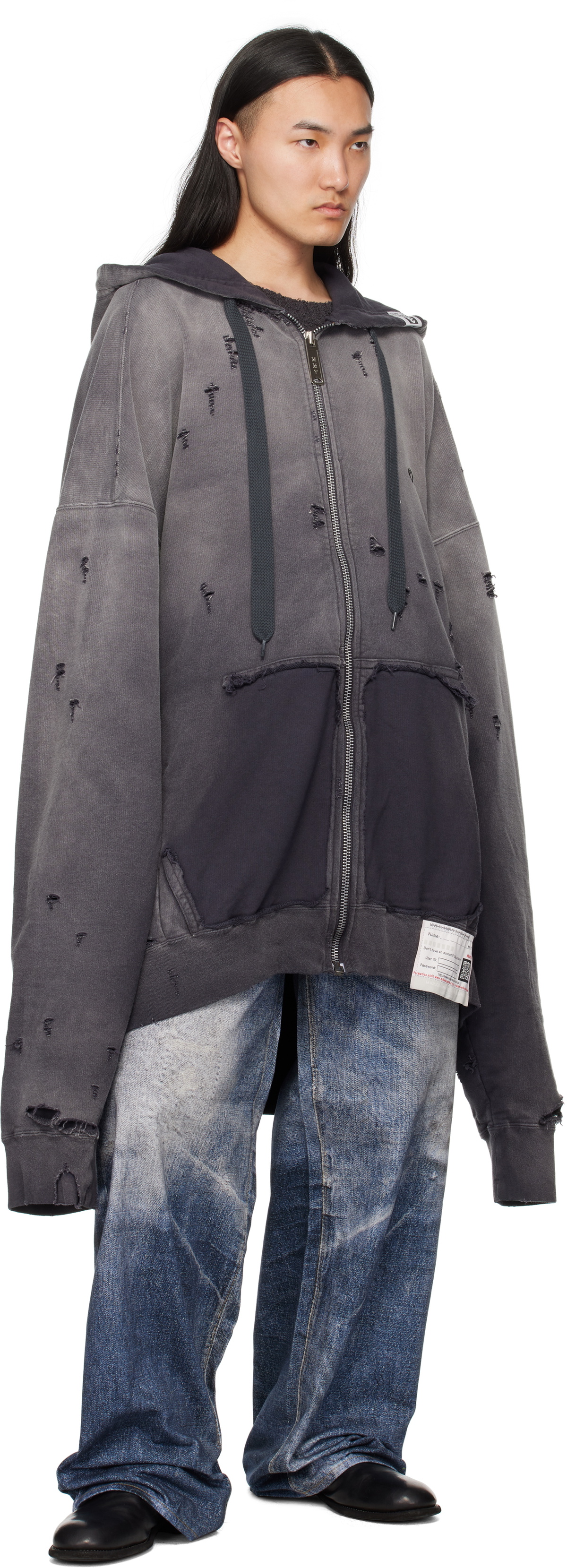 Maison MIHARA YASUHIRO Black Sun Faded Huge Zip-Up Hoodie Maison MIHARA ...