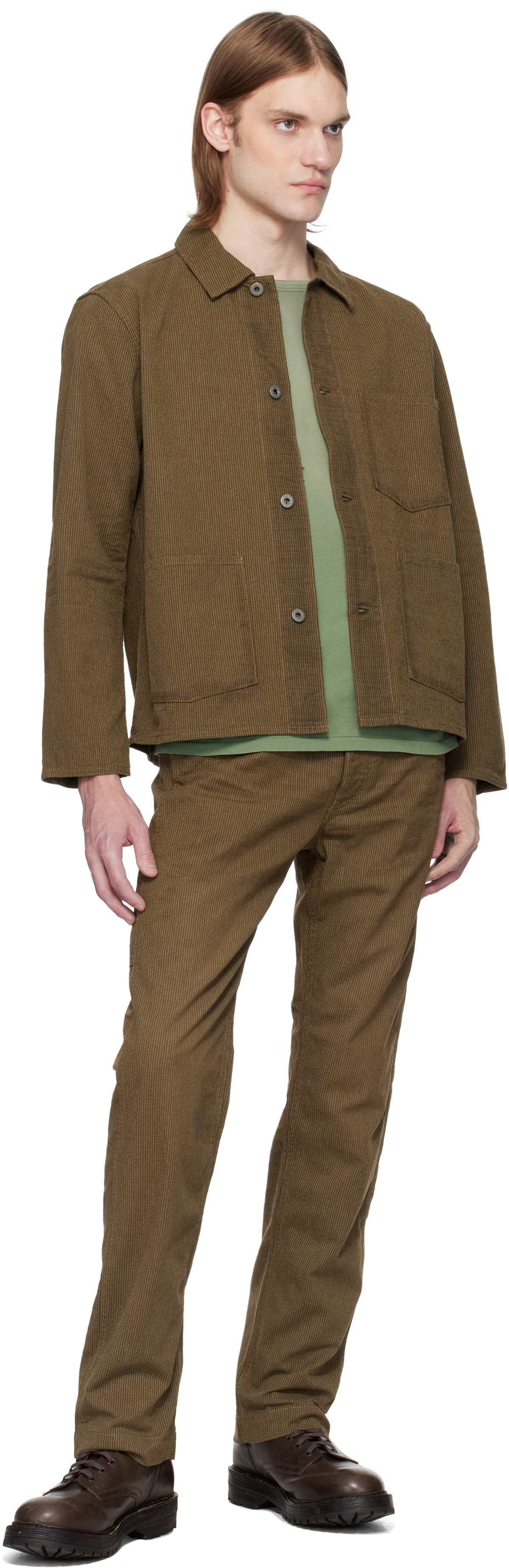 RRL Brown Striped Twill Utility Jacket RRL