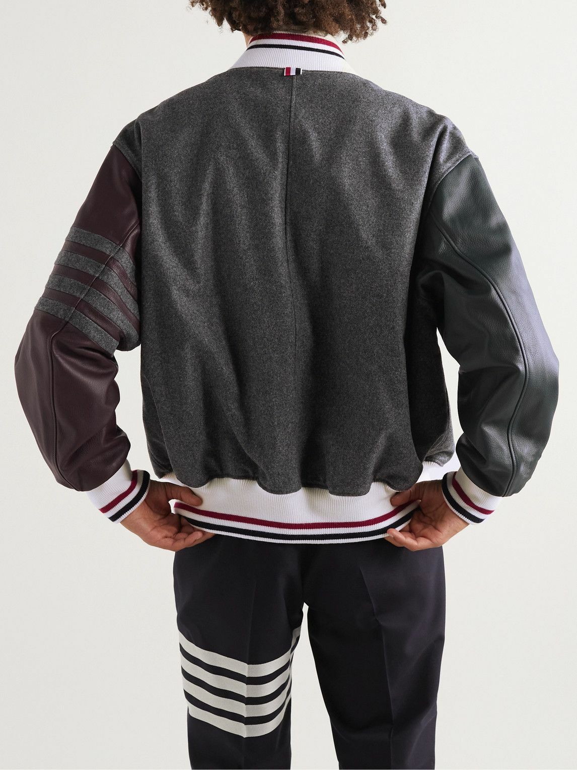 Thom Browne - Leather-Trimmed Merino Wool Down Bomber Jacket - Gray ...