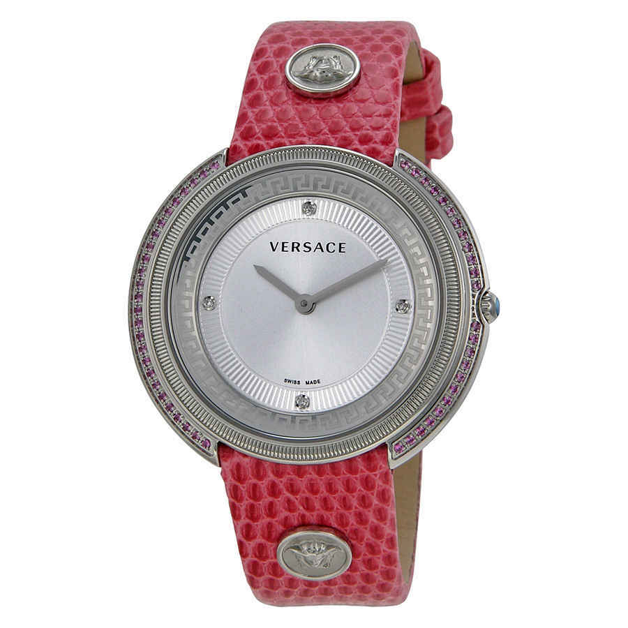 Versace Thea Silver Dial Pink Lizard Ladies Watch VA707-0013 Versace
