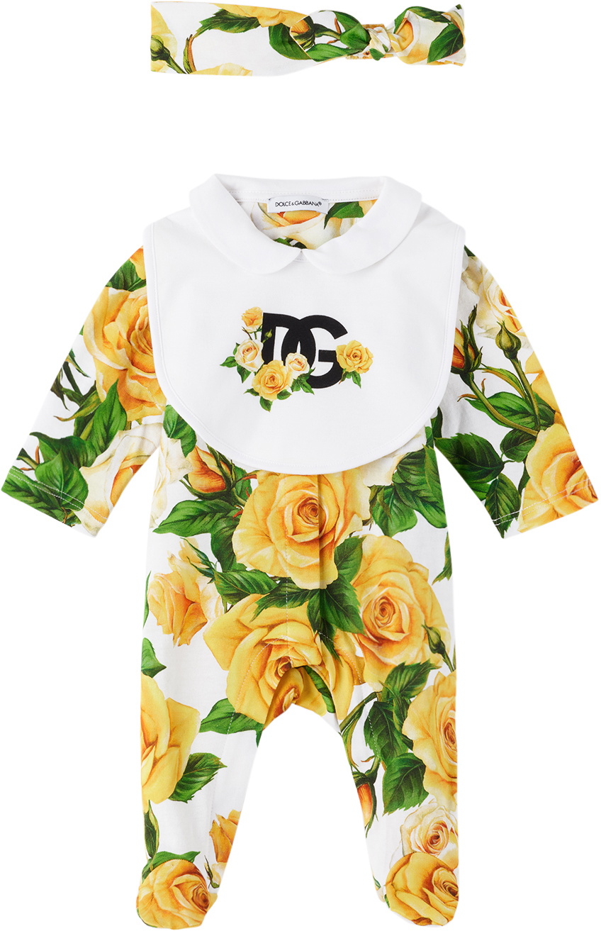 Dolce&Gabbana Baby Yellow Floral Three-Piece Set Dolce & Gabbana