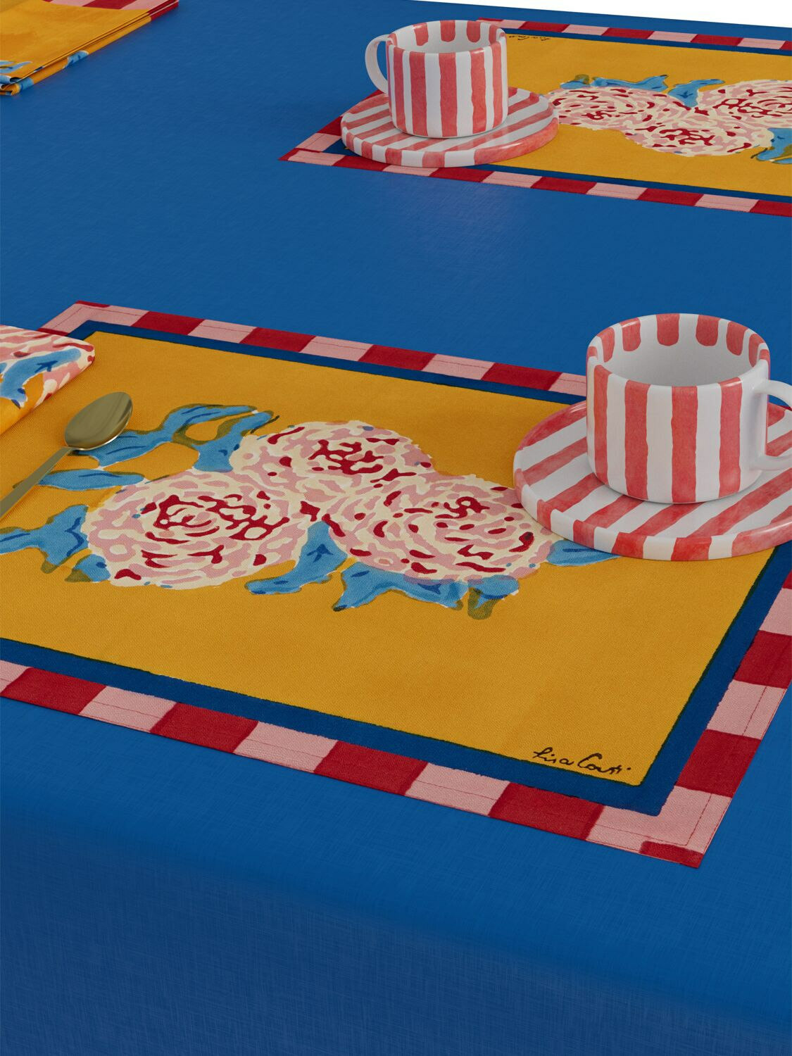 LISA CORTI Set Of 2 Leopard Stripes Gold Placemats Lisa Corti