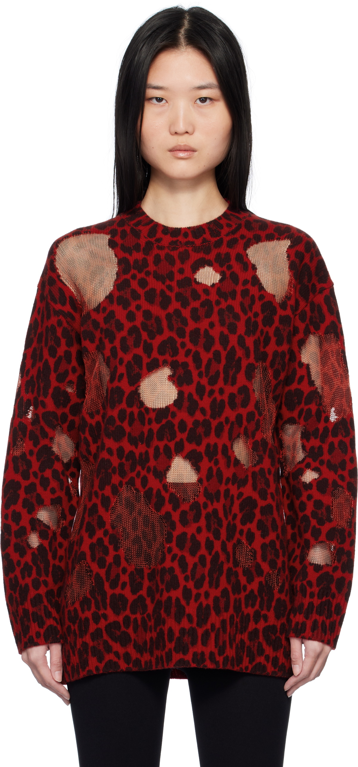 Versace Red Leopard Intarsia Oversized Sweater Versace
