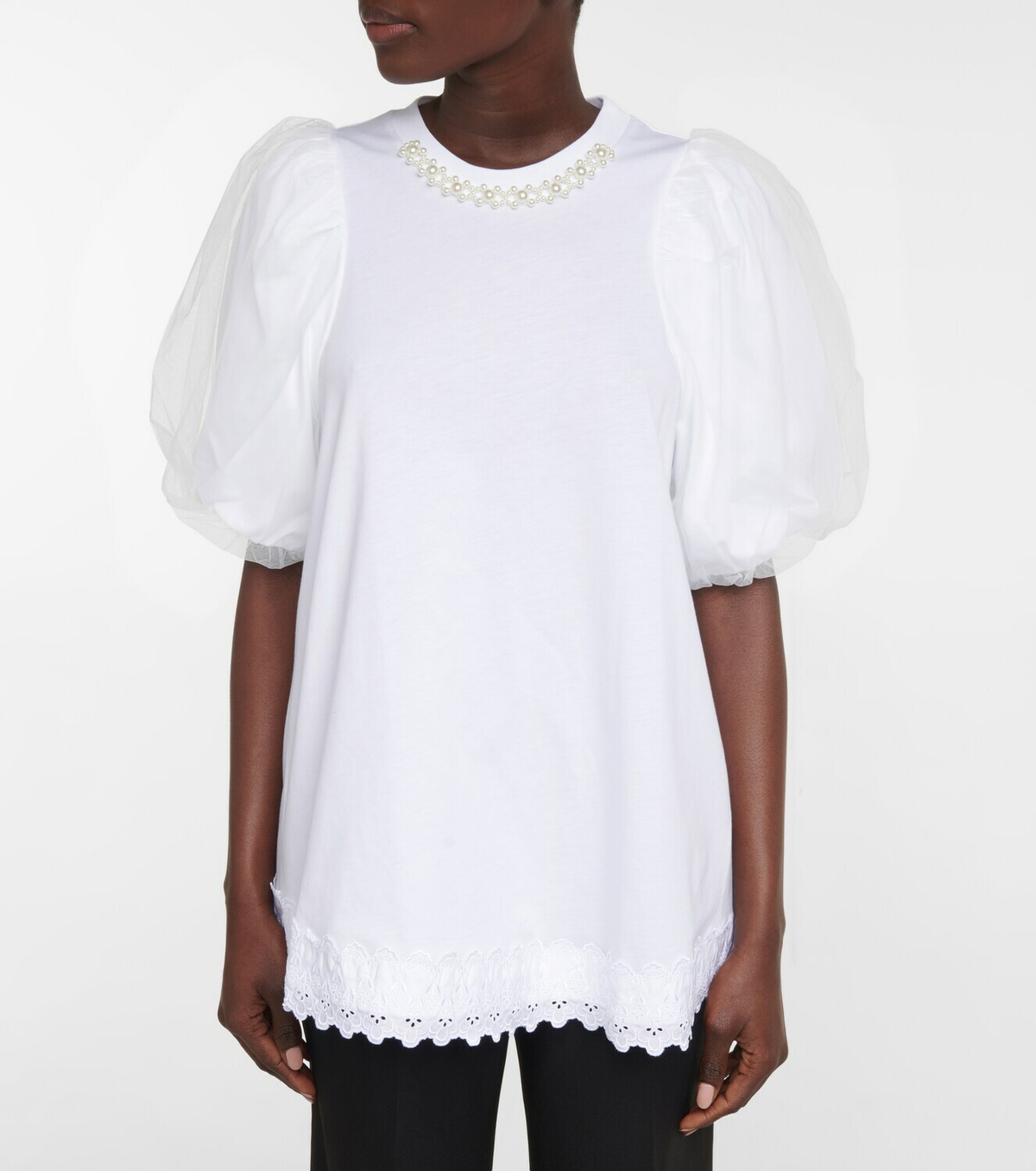Simone Rocha - Embellished tulle and jersey top Simone Rocha