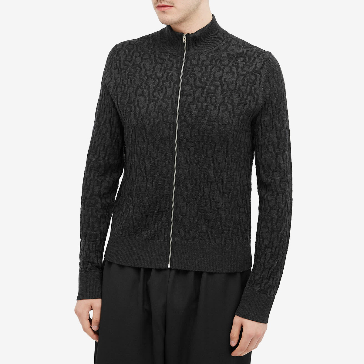 Acne Studios Men's Kalino Monogram Zip Cardigan in Black/Grey Acne Studios