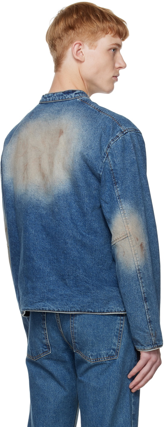 TheOpen Product SSENSE Exclusive Blue Faded Biker Denim Jacket TheOpen ...