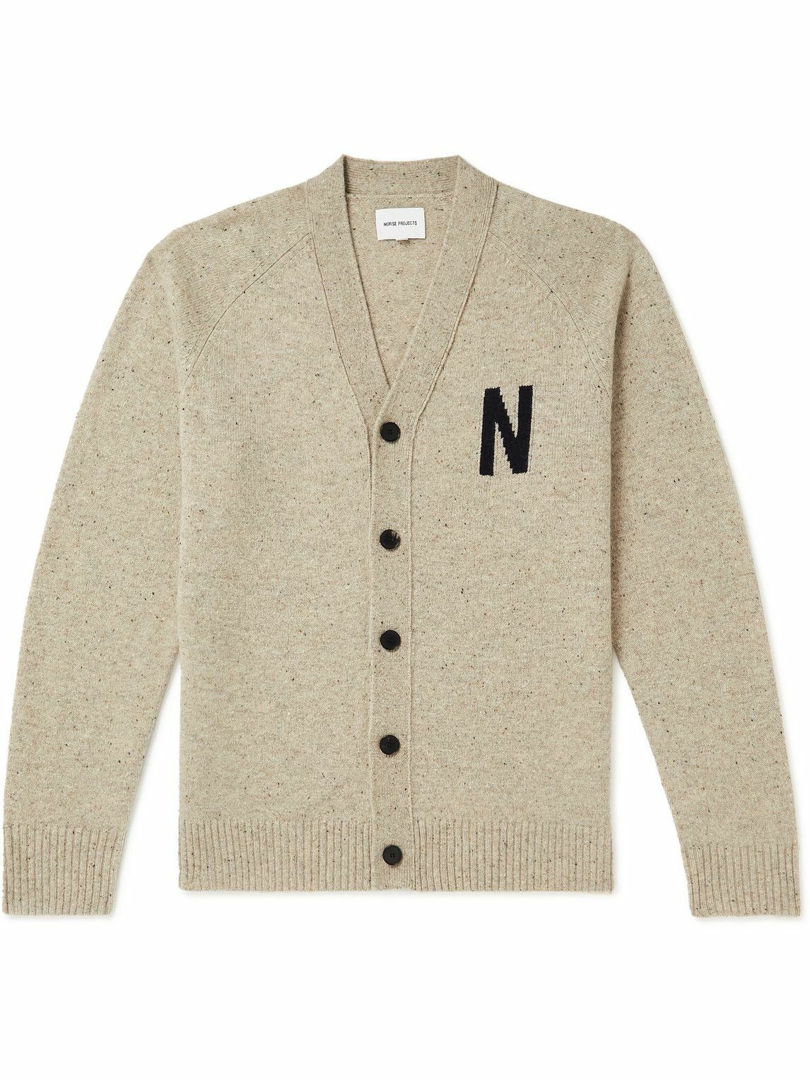 Norse Projects - Kasper Logo-Intarsia Donegal Wool Cardigan - Neutrals ...