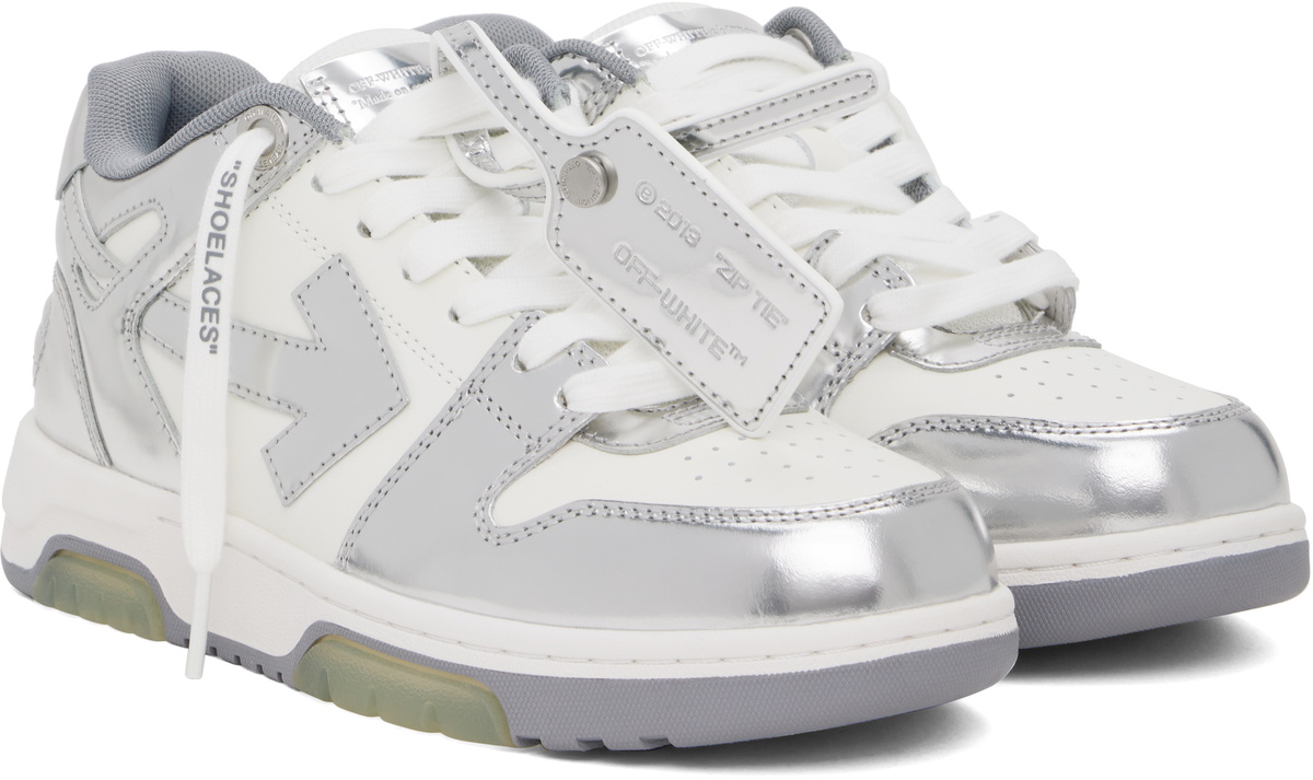 Off-White White & Silver Out Of Office Mirror Leather Sneakers Off-White
