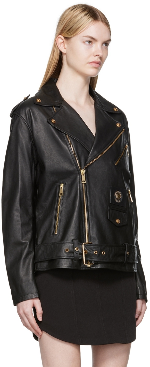 Versace Jeans Couture Black Neon Leather Jacket Versace
