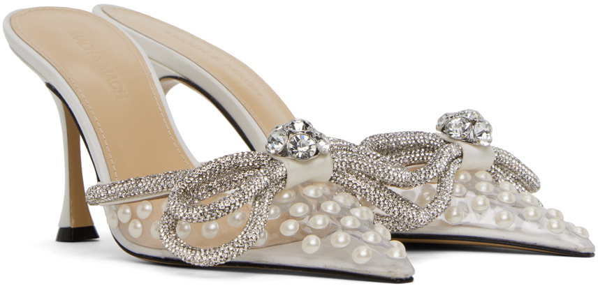 MACH & MACH Silver Double Bow Crystal 100 Heels MACH & MACH