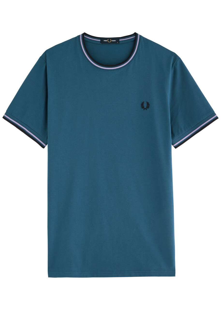 Fred Perry Stripe-trimmed Logo Cotton T-shirt Blue Fred Perry