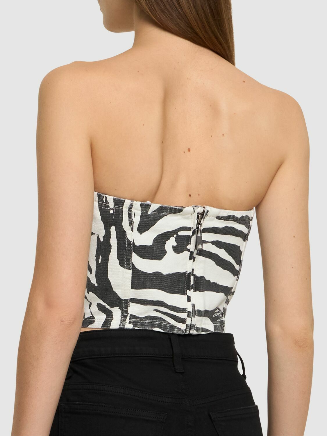 ROTATE Emili Zebra Print Organic Denim Tube Top ROTATE Birger Christensen