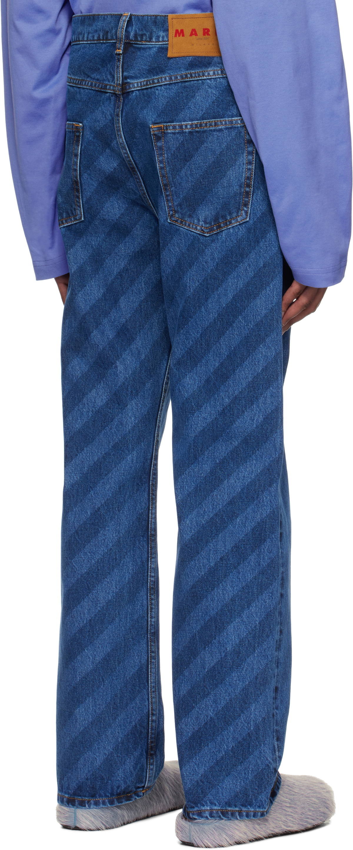 Marni Blue Wide Leg Diagonal Stripe Jeans Marni