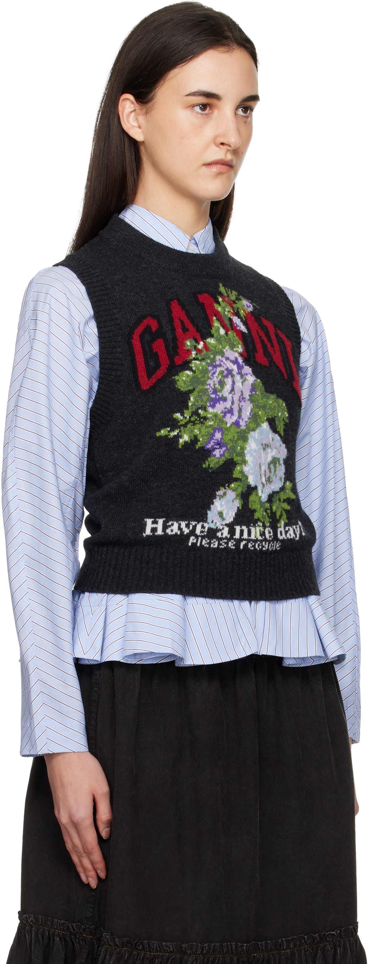 GANNI Grey Rose Wool Vest GANNI