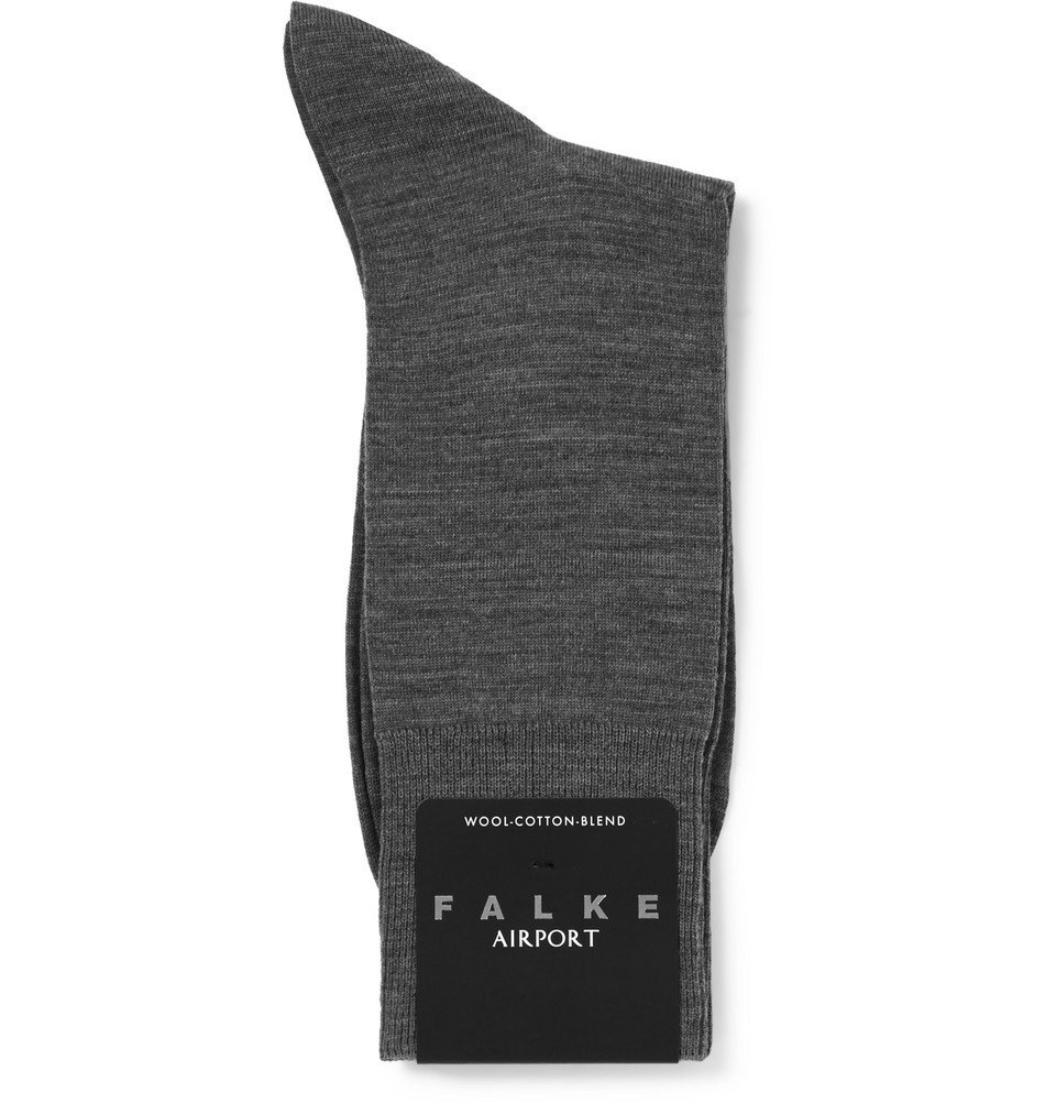 Falke - Three-Pack Airport Mélange Stretch Wool-Blend Socks - Dark gray ...