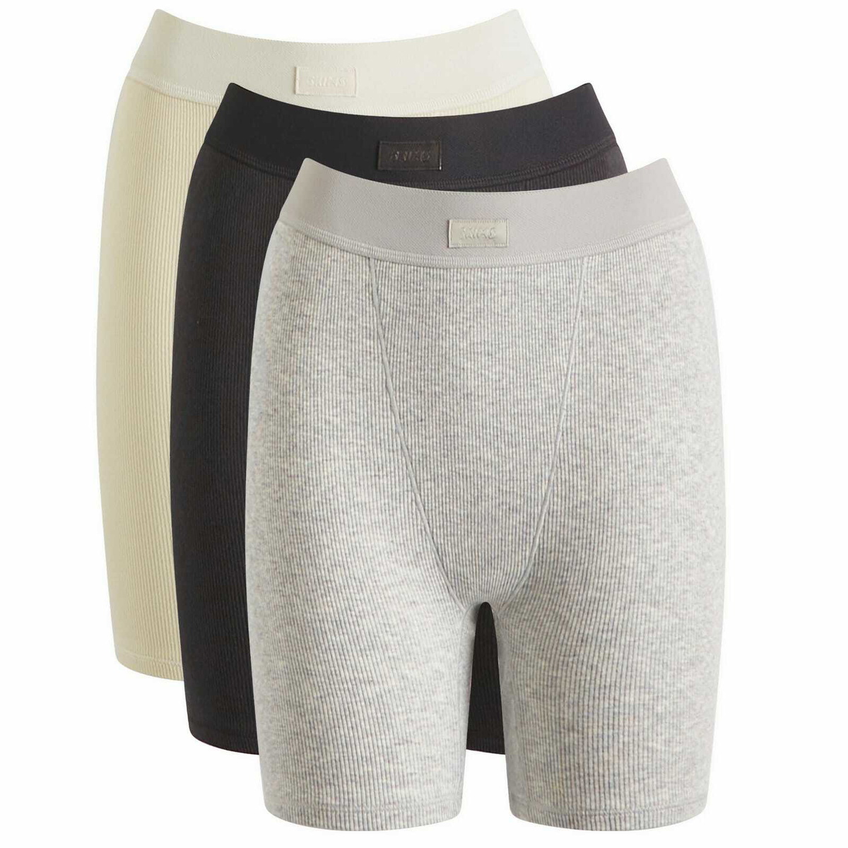 SKIMS Women's Cotton Rib Boxer 3 Pack Bundle in Bone Multi SKIMS