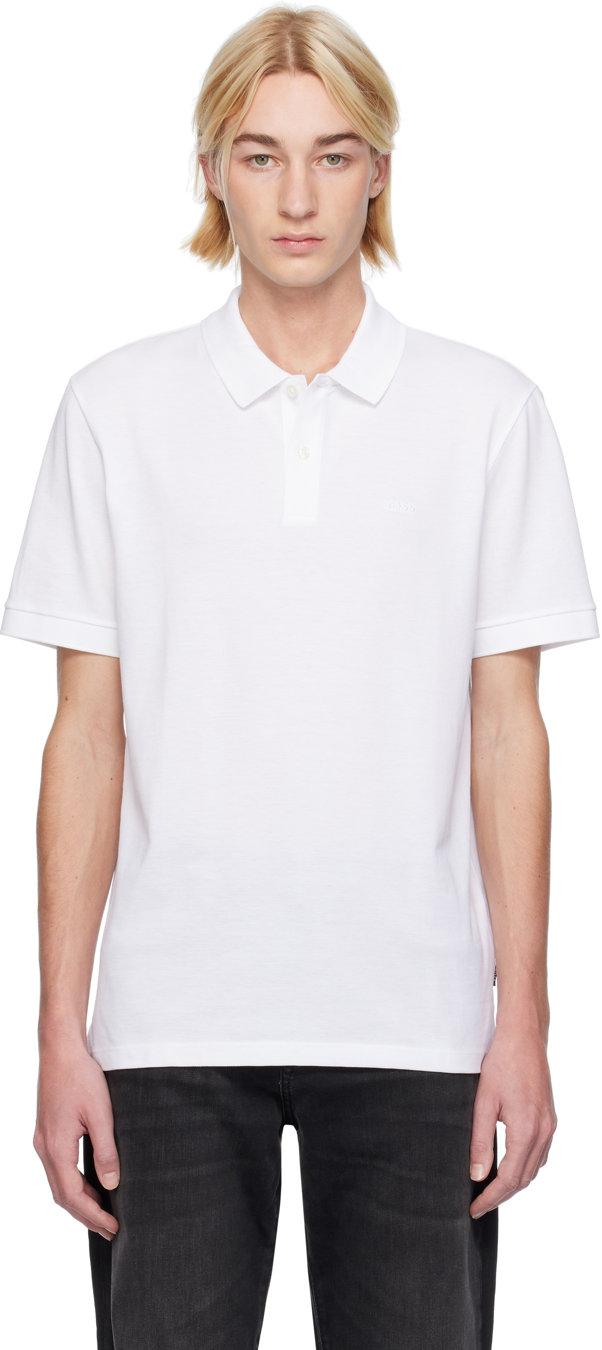 BOSS White Embroidered-Logo Polo BOSS