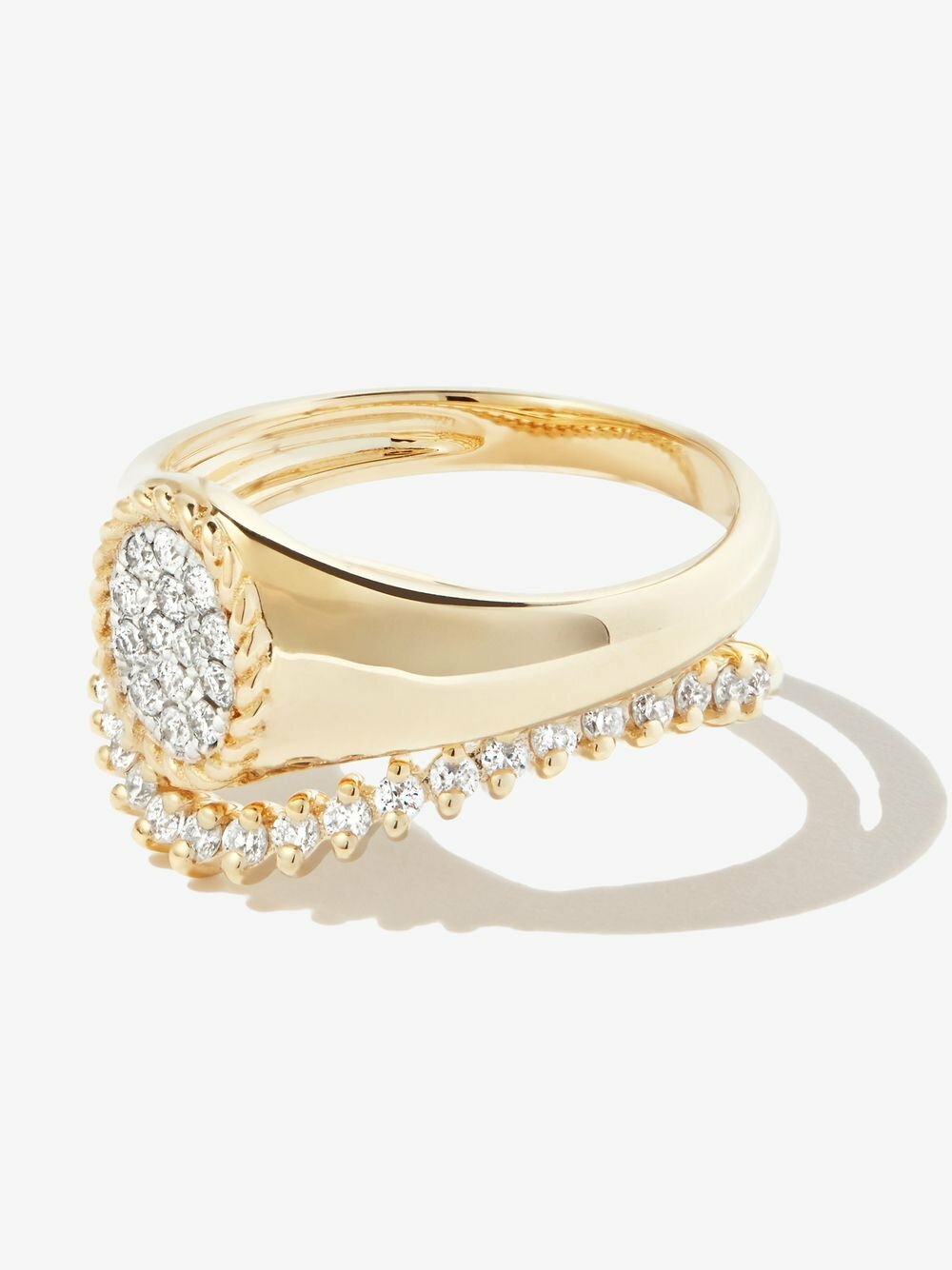 Yvonne Léon 9K Yellow Gold Coeur & Vague Diamond Signet Ring Set Yvonne ...