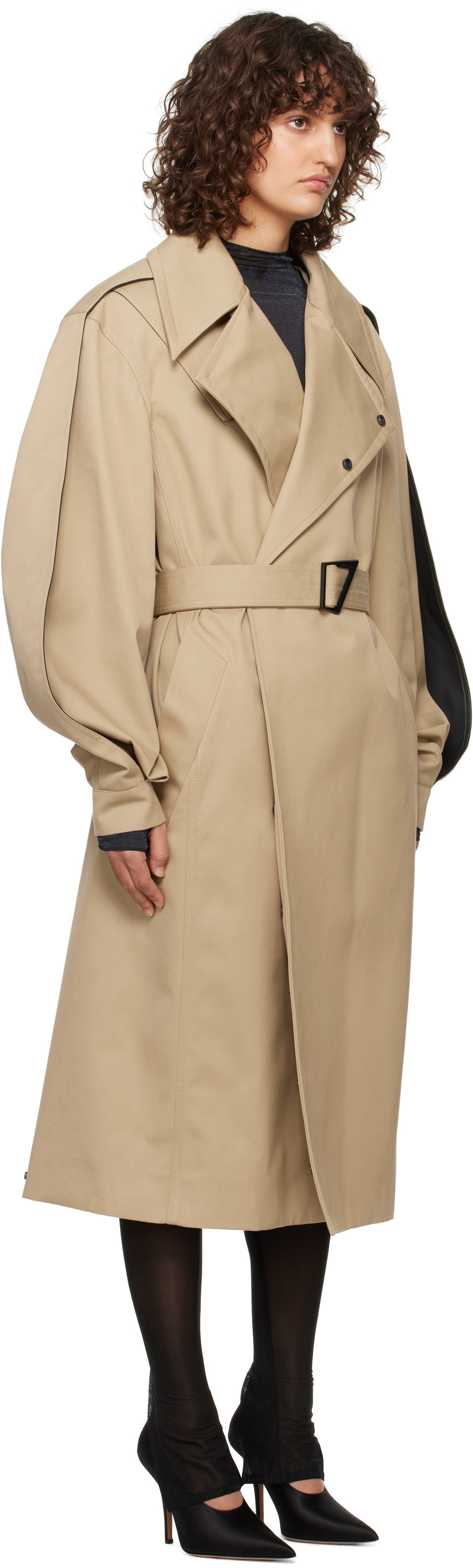 Mugler Beige Belted Trench Coat Mugler