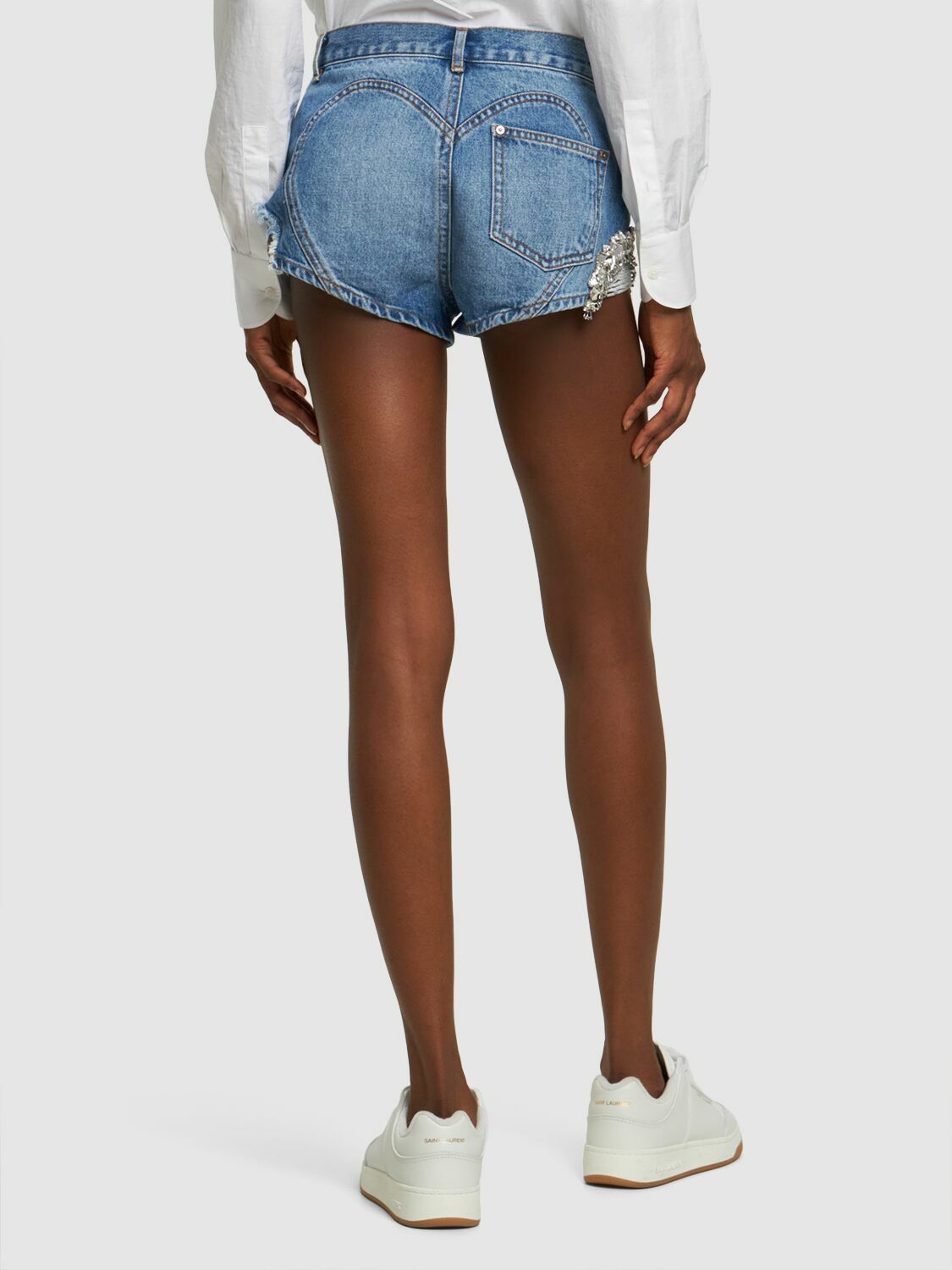 AREA - Embellished Denim Hot Shorts AREA