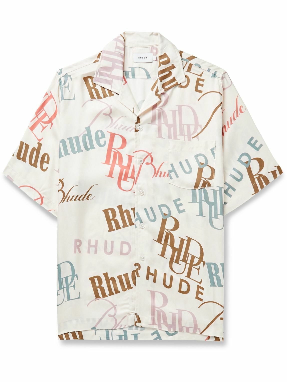 Rhude - Mash-Up Camp-Collar Logo-Print Silk Shirt - White Rhude