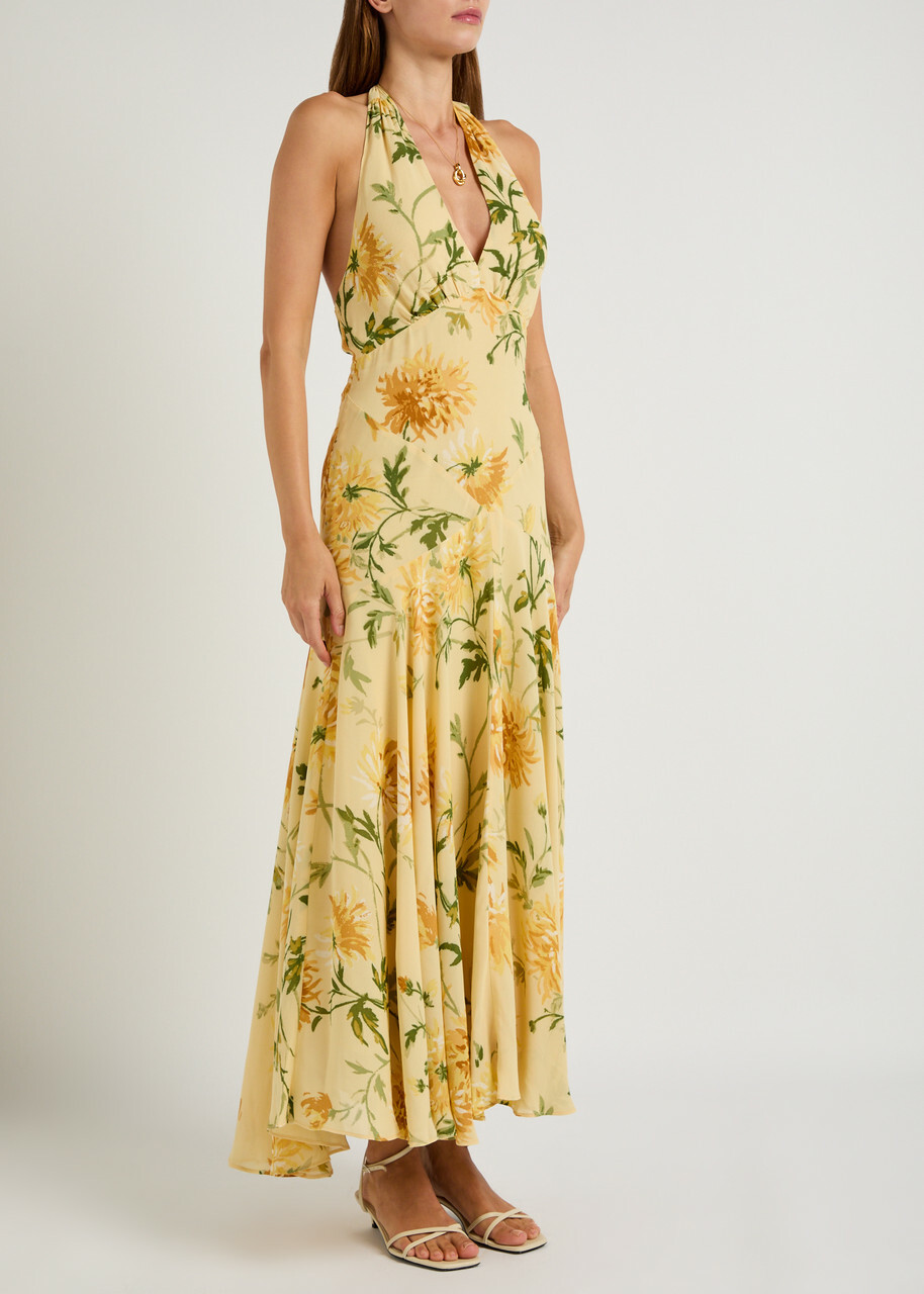Reformation Briony Panelled Floral-print Georgette Midi Dress Yellow ...