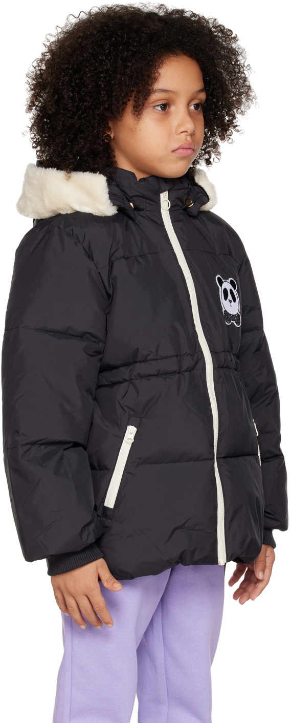 Mini Rodini Kids Black Panda Puffer Jacket Mini Rodini