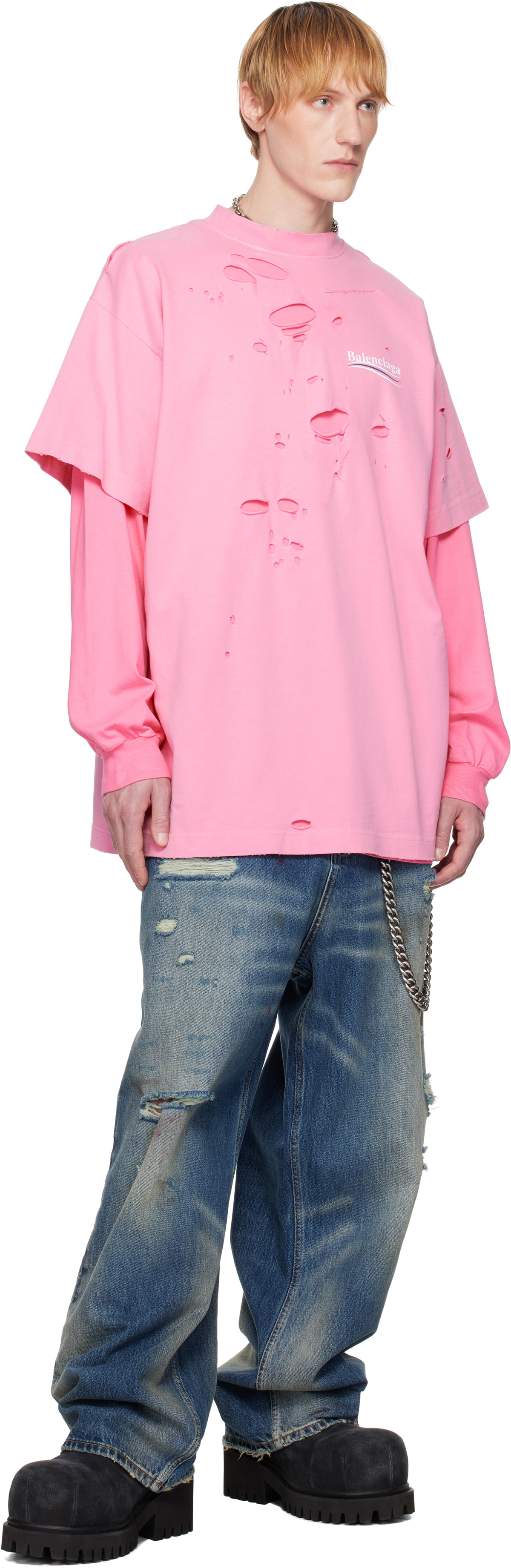 Balenciaga Pink Political Campaign Long Sleeve Layered T-shirt Balenciaga