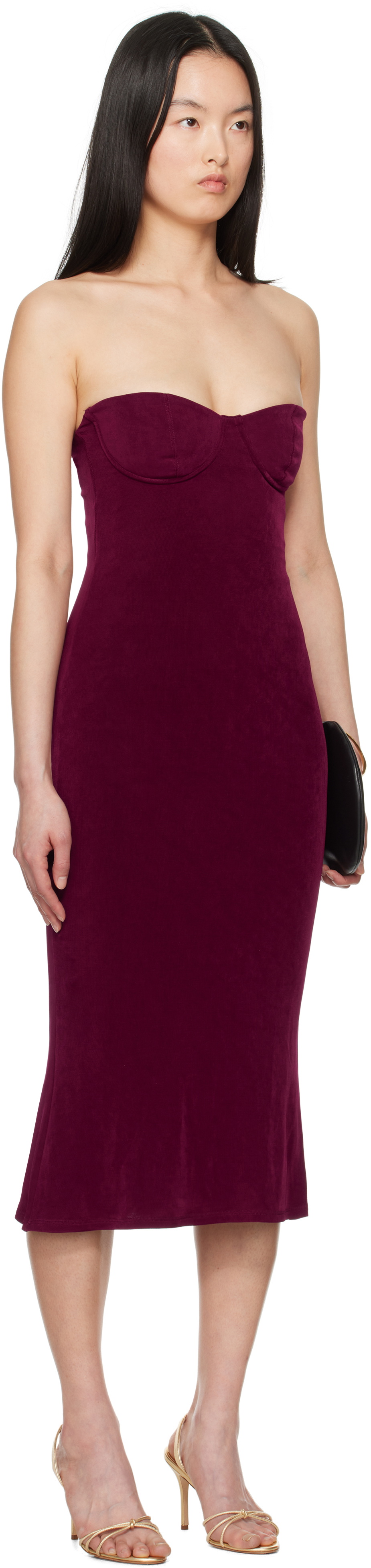 Mirror Palais Burgundy Strapless Supermodel Midi Dress