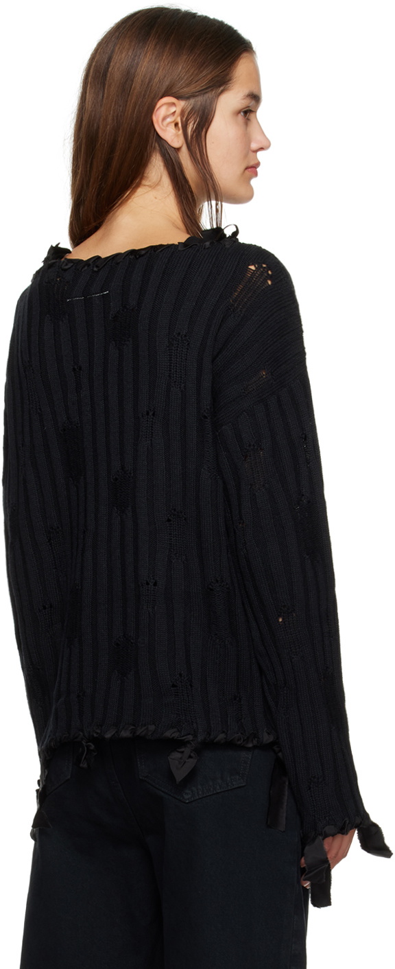 MM6 Maison Margiela Black Distressed Sweater MM6 Maison Margiela