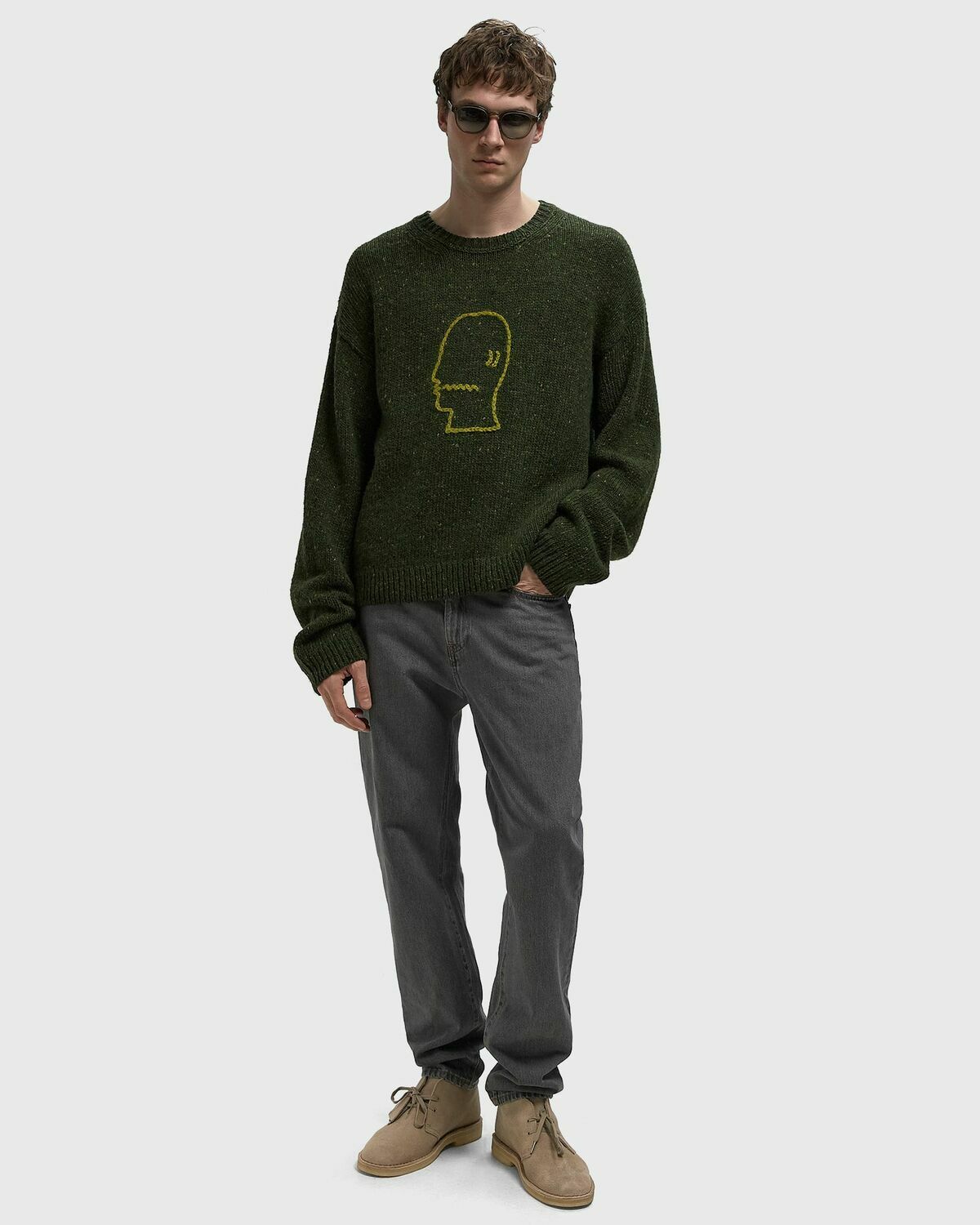 Brain Dead LOGOHEAD ALPACA CREWNECK SWEATER Green Mens Pullover Brain Dead