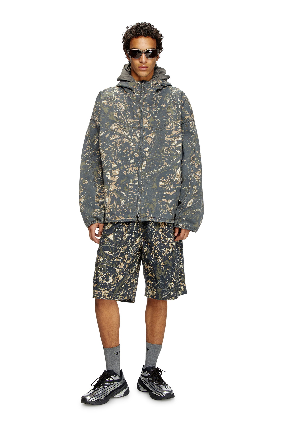 Diesel Hooded jacket with camo print - Jackets Mens in Multicolor Diesel