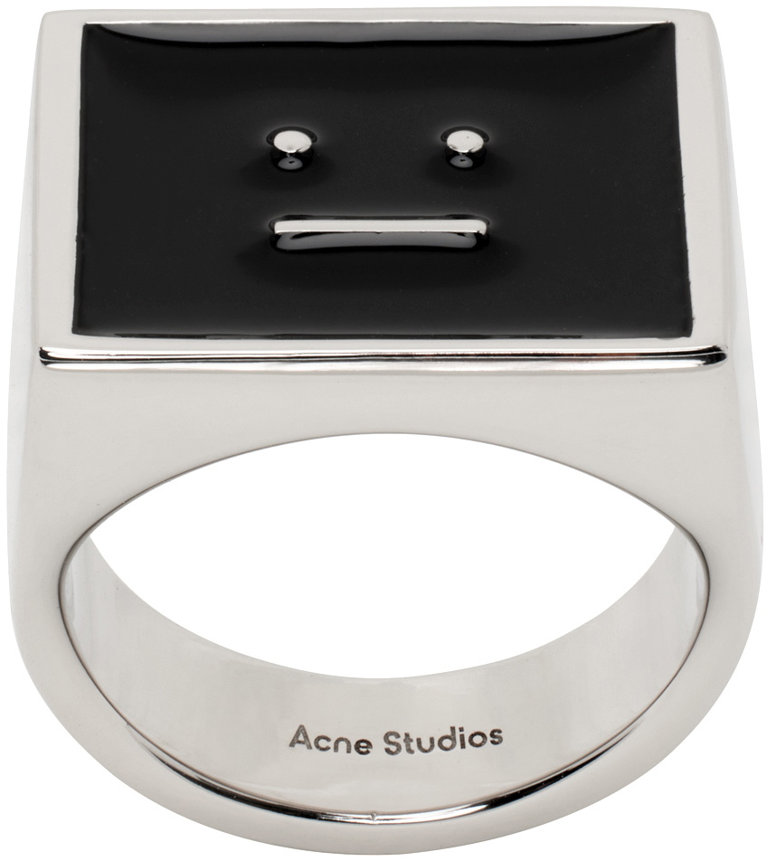 Acne Studios Silver & Black Enamel Ring Acne Studios