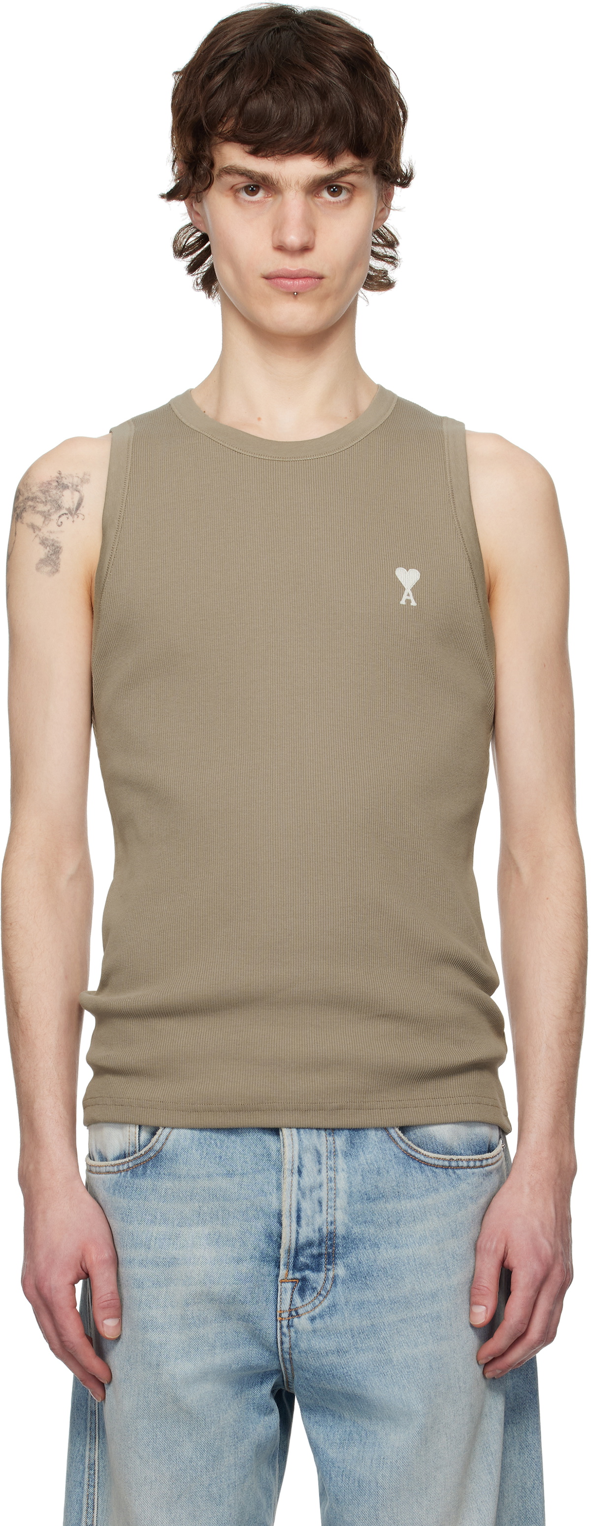 AMI Paris Khaki Cotton Rib Ami de Coeur Tank Top AMI