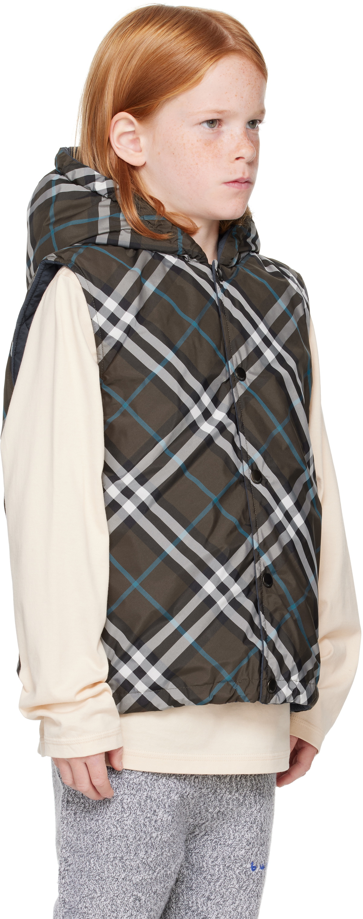 Burberry Kids Khaki Check Reversible Vest Burberry