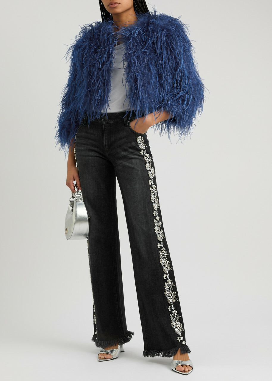 Alice + Olivia Roxie Embellished Straight-leg Jeans Black Alice + Olivia