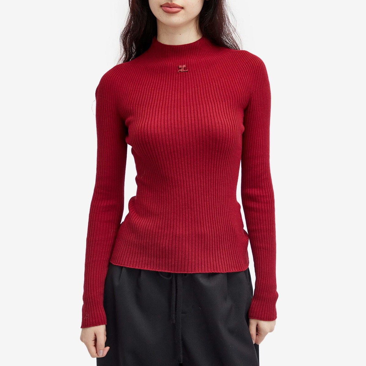Courrèges Women's Mockneck Light Rib Sweater in Grenat Courreges