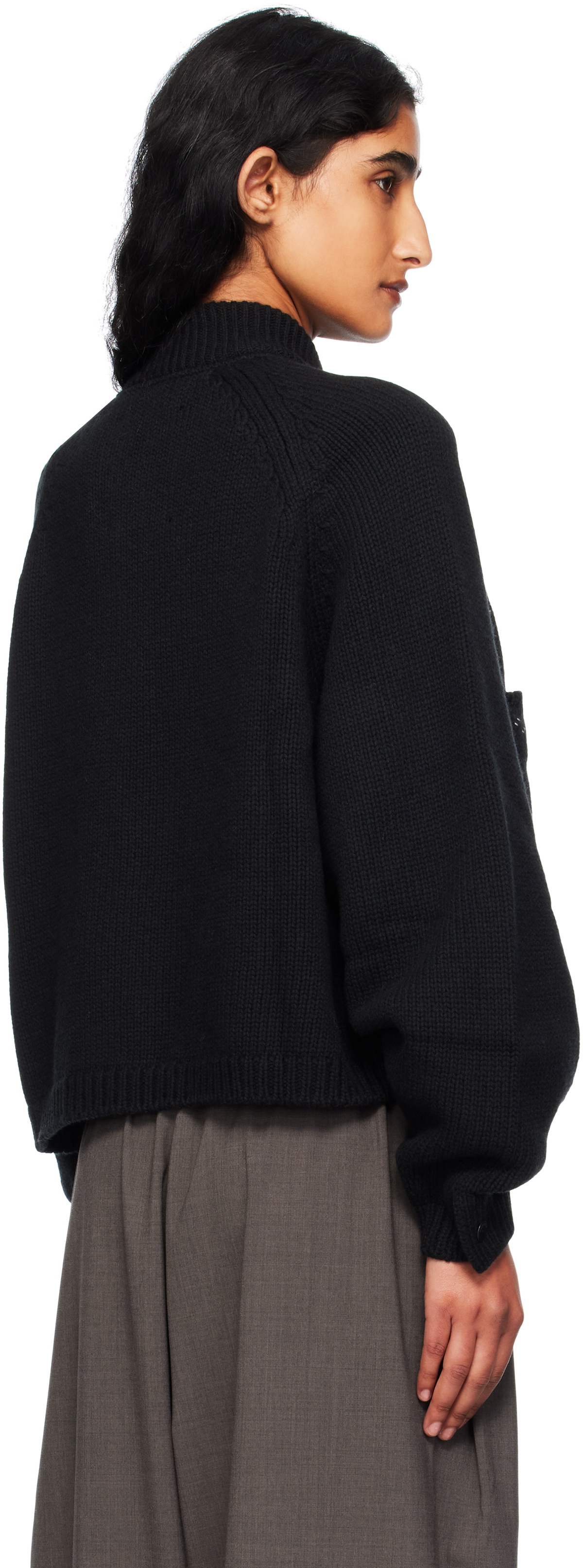 Cordera Black Merino Wool Stitched Cardigan CORDERA