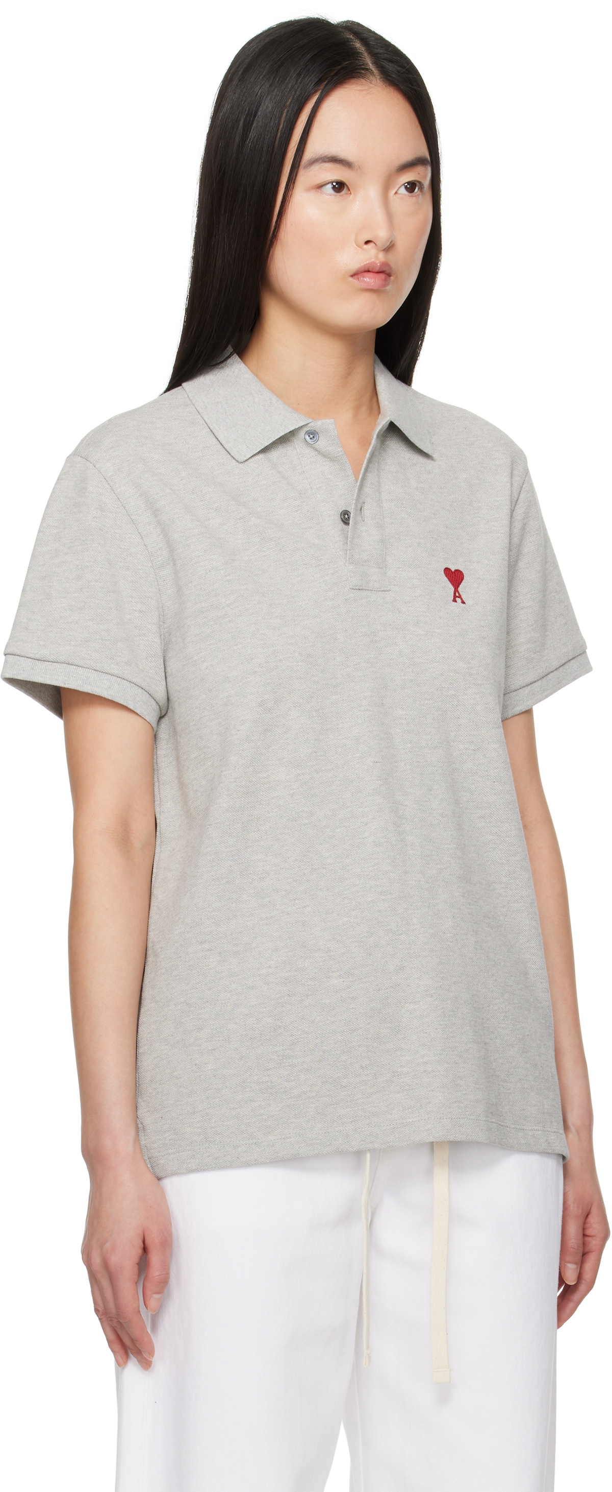 AMI Paris Gray Cotton Ami de Coeur Polo AMI