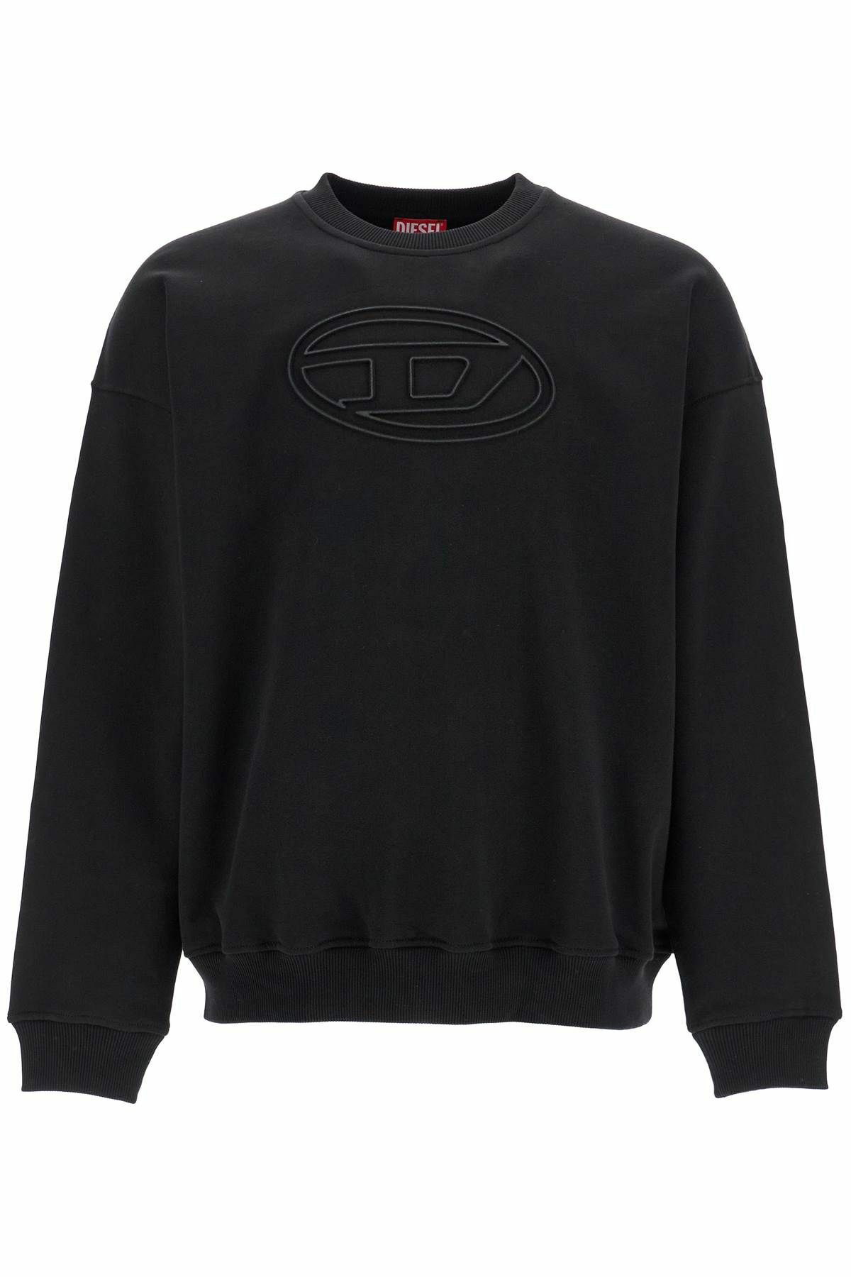 DIESEL black cotton sweatshirt with embroidered's-mart-bigoval logo ...