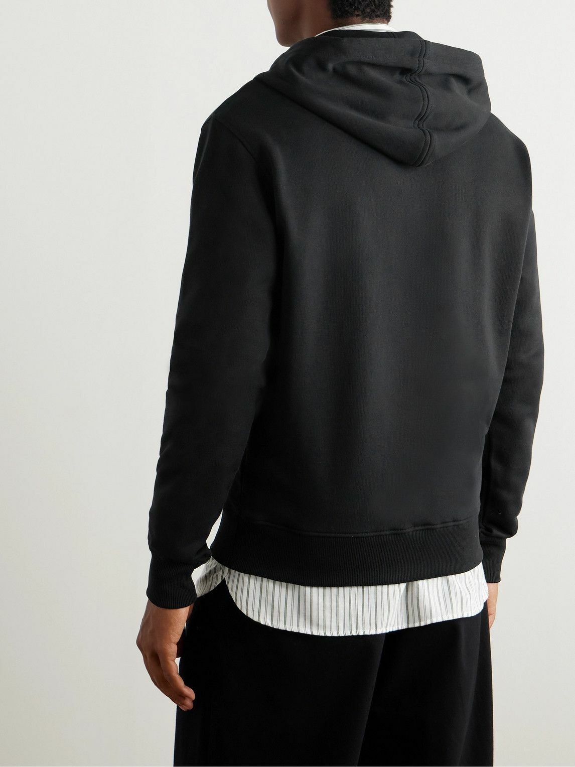 AMI PARIS - Logo-Embroidered Cotton-Blend Jersey Zip-Up Hoodie - Black AMI